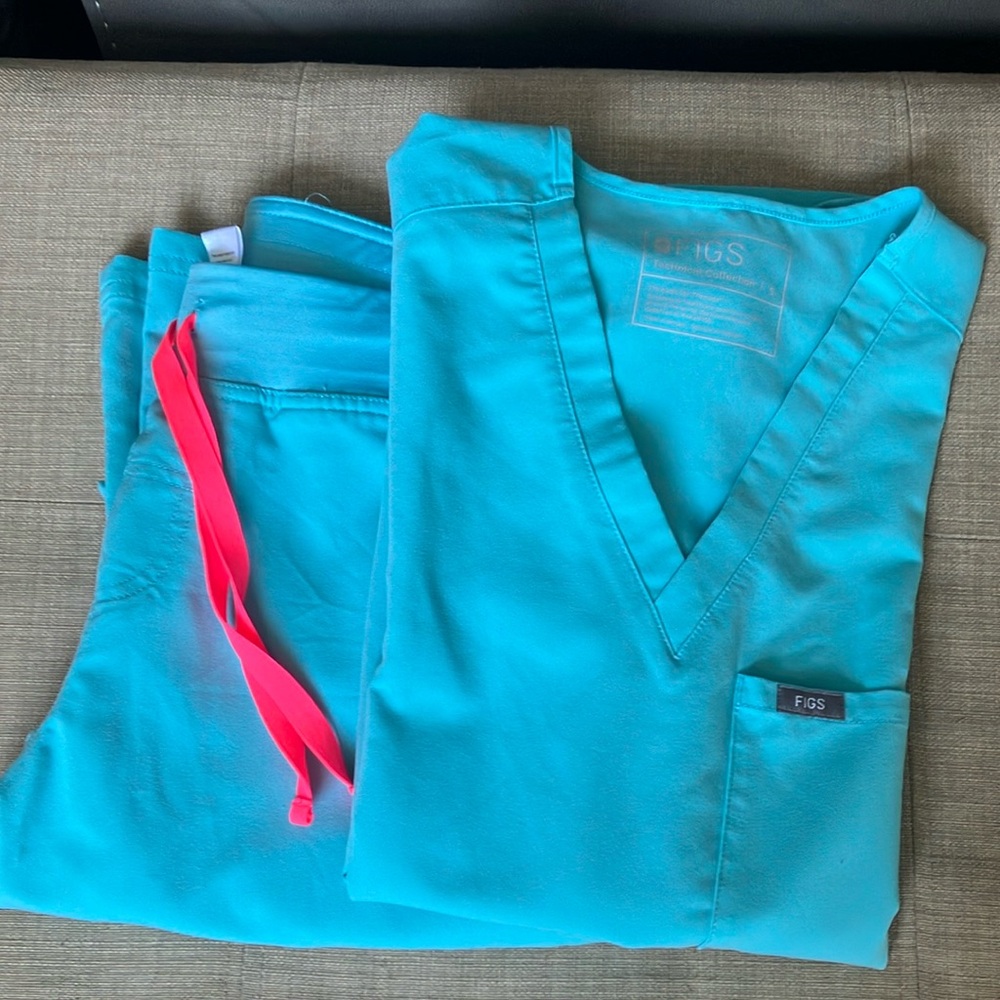 Figs Limited Edition Neon Blue Scrub Set With Pink Dr… - Gem